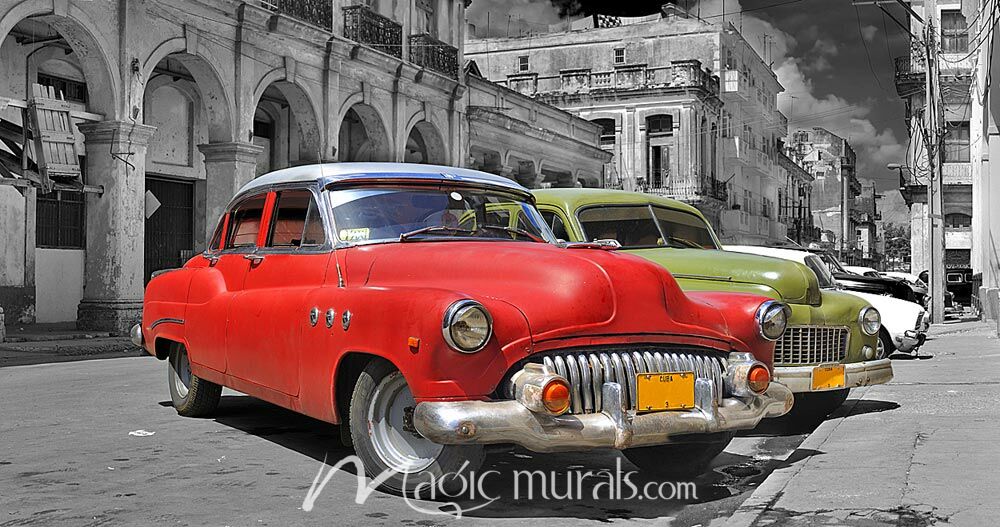 Colorful Classic Cars Wallpaper Mural by Magic Murals