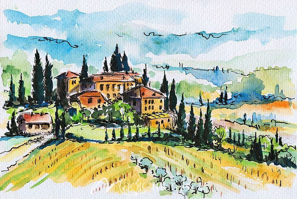 Tuscany Watercolor Wallpaper Wall Mural by Magic Murals