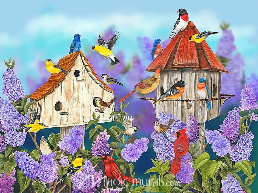 Songbirds and Lilacs Wallpaper Mural by Magic Murals