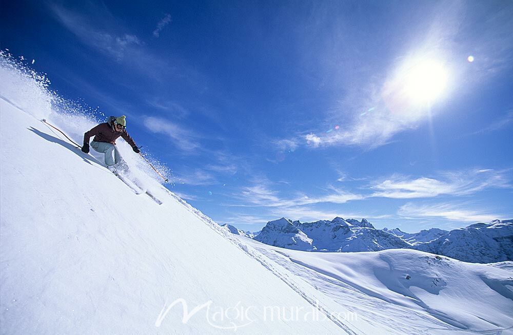 Woman Skiing Wallpaper Wall Mural by Magic Murals