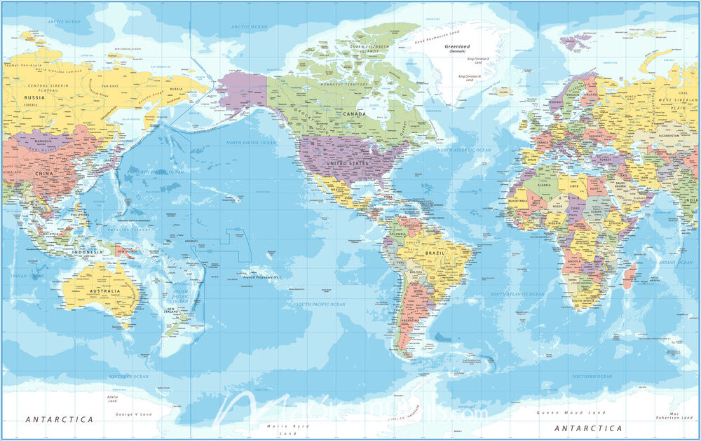 Americas-Centered Political World Map Mural by Magic Murals