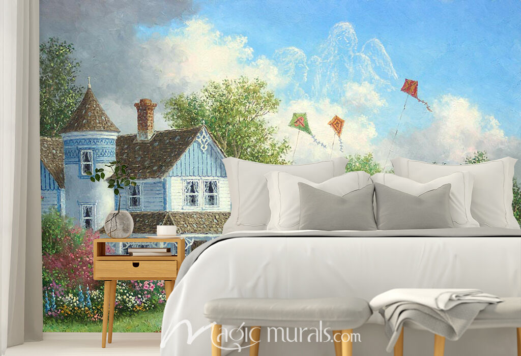 Kids With Kites Wallpaper Wall Mural by Magic Murals