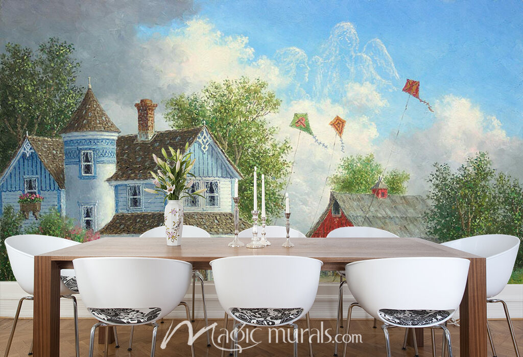 Kids With Kites Wallpaper Wall Mural by Magic Murals