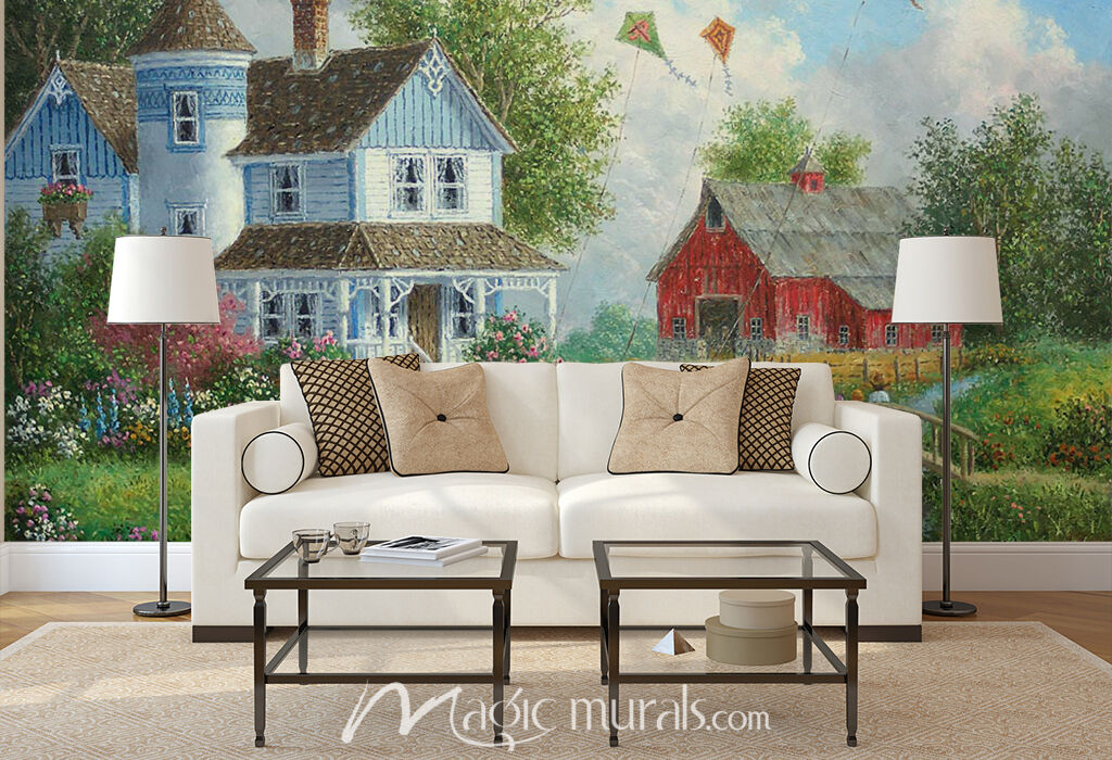 Kids With Kites Wallpaper Wall Mural by Magic Murals