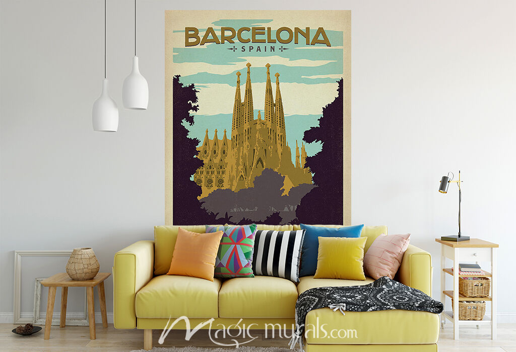 Vintage Barcelona Poster Wallpaper Mural by Magic Murals