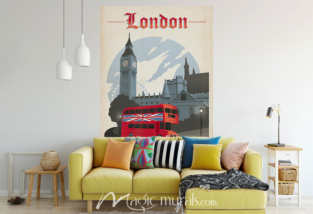 Vintage London Poster Wallpaper Mural by Magic Murals