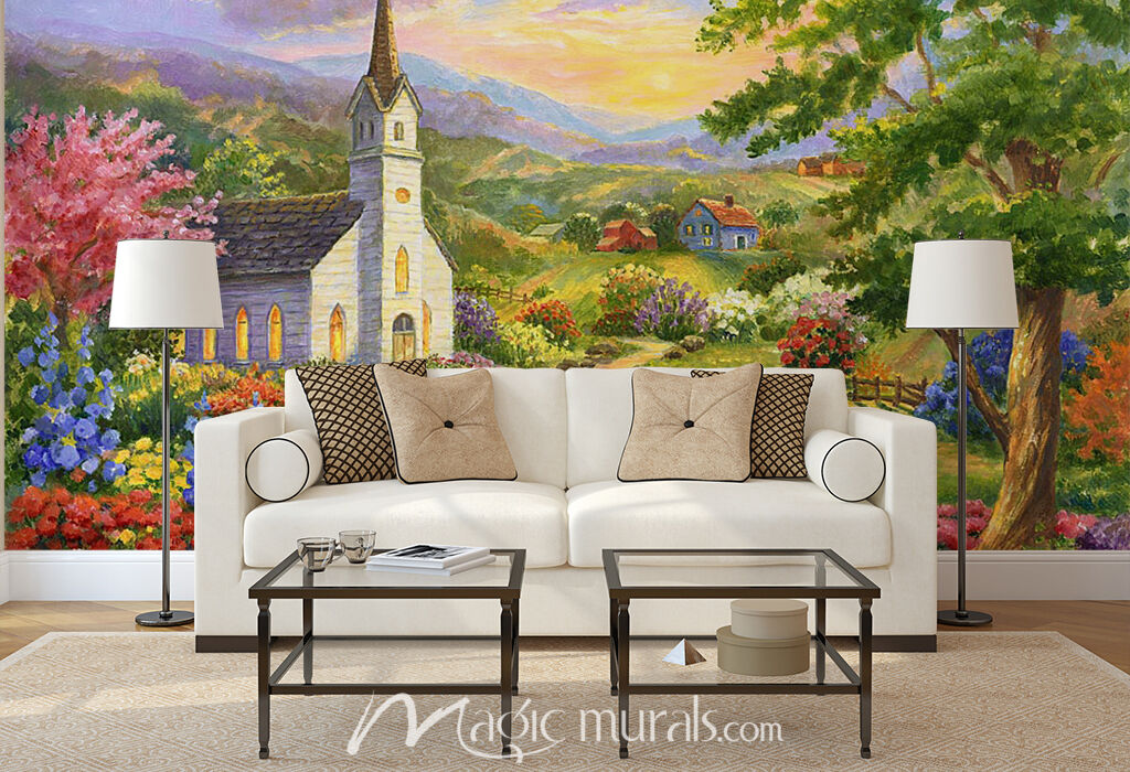 Serenity Country Church Wallpaper Mural by Magic Murals