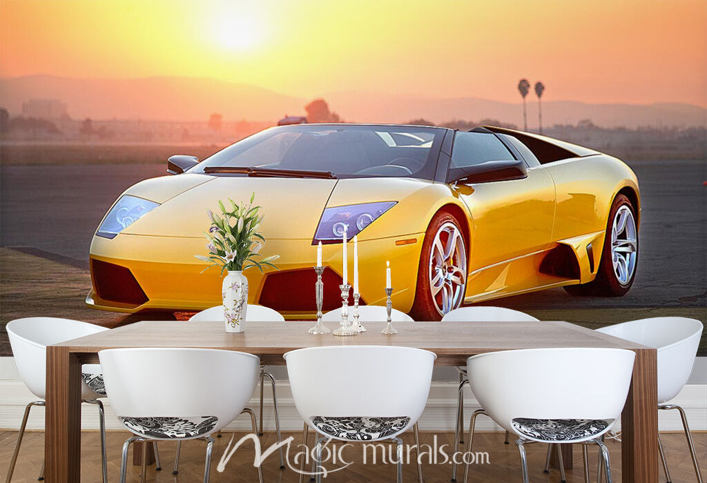 Yellow Lambo Wallpaper Wall Mural by Magic Murals