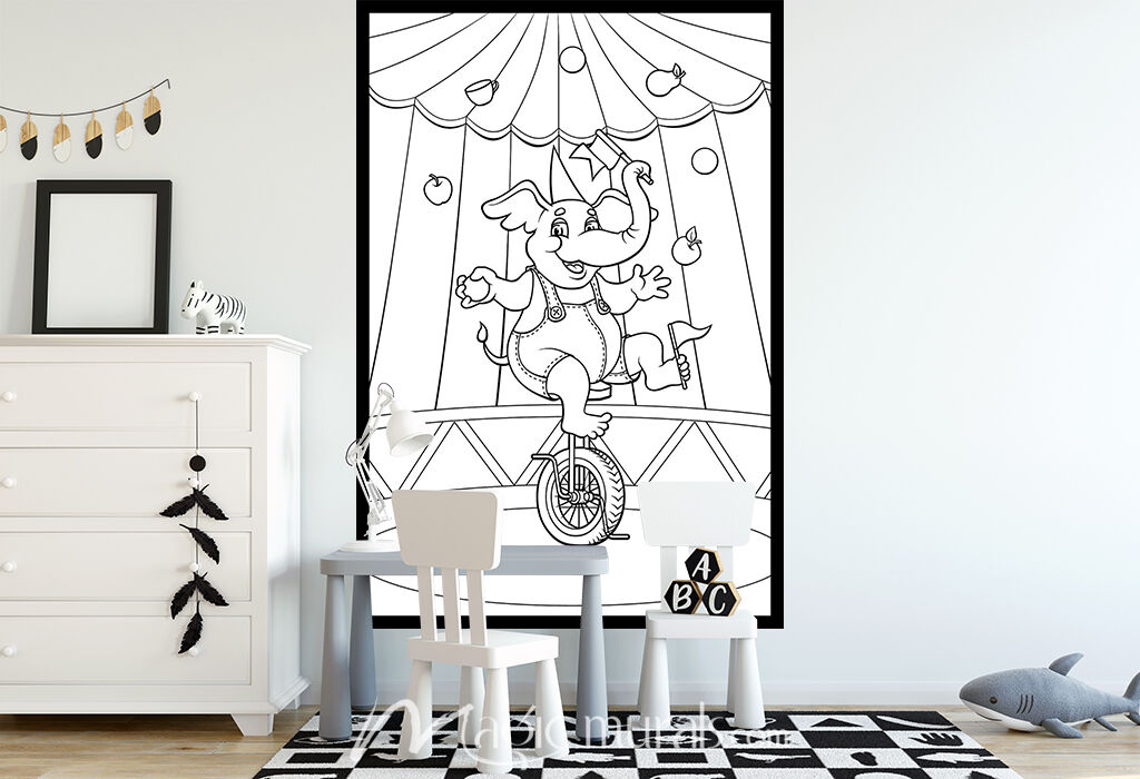 Circus Elephant to Color Coloring Mural by Magic Murals