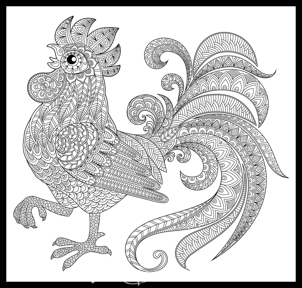 Doodle Rooster Coloring Mural by Magic Murals