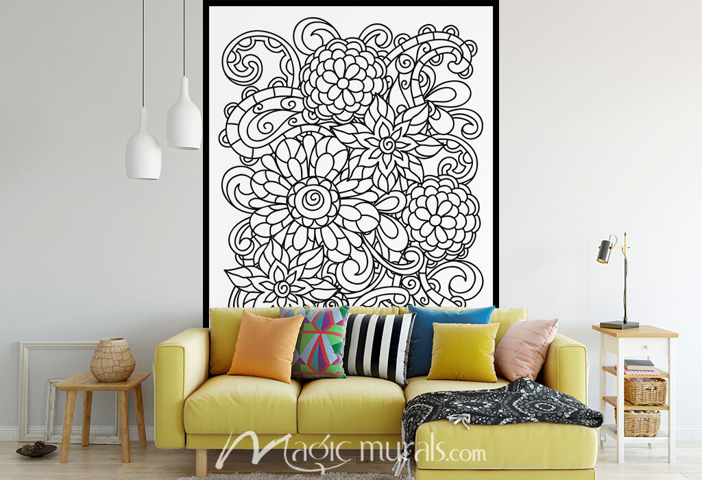 Coloring Flowers ColorMe Wall Mural Coloring Mural