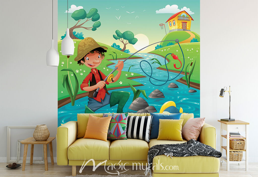 Fisherman and Fish Wallpaper Wall Mural by Magic Murals