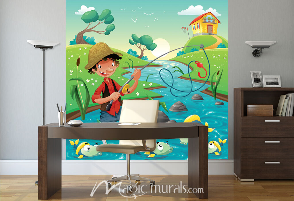 Fisherman and Fish Wallpaper Wall Mural by Magic Murals