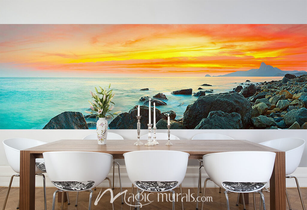 Rocky Shore Sunset Panorama Wallpaper Mural by Magic Murals