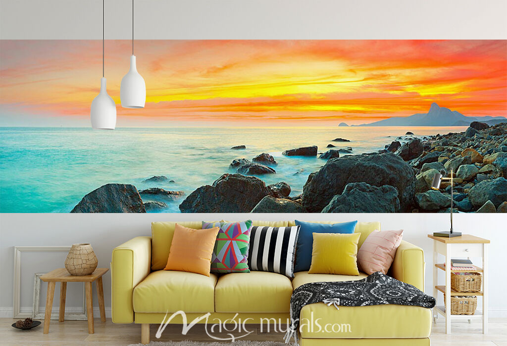Rocky Shore Sunset Panorama Wallpaper Mural by Magic Murals