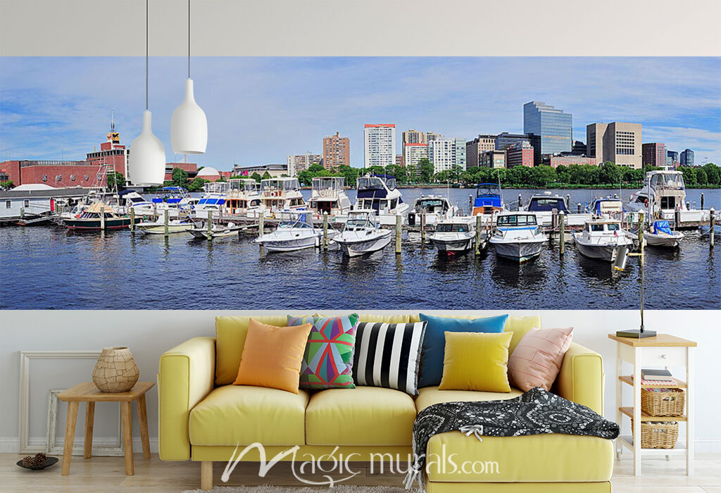 Boats in Boston Harbor Wallpaper Mural by Magic Murals