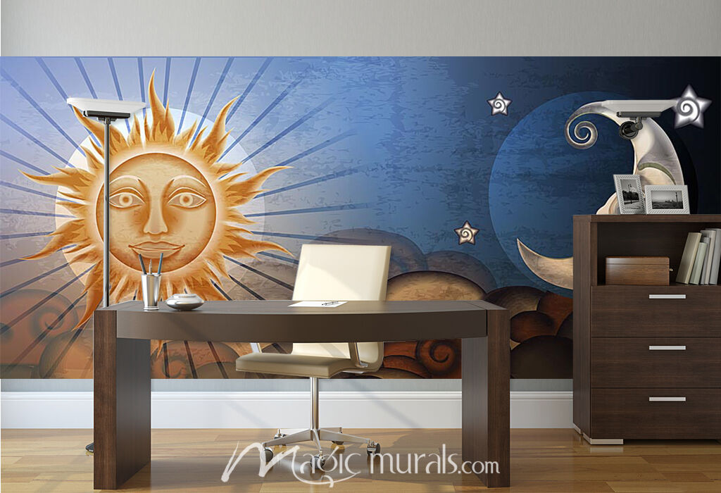 Sun and Moon Fresco Panorama Wallpaper Mural by Magic Murals