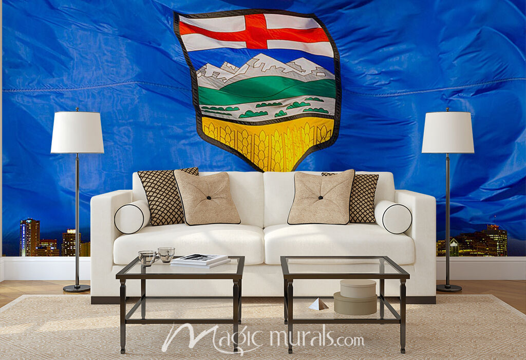 Flag Of Alberta Over Edmonton Wallpaper Mural by Magic Murals