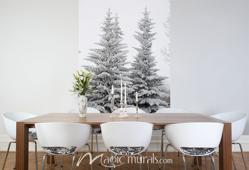 Snow Covered Evergreen Trees Wallpaper Mural by Magic Murals