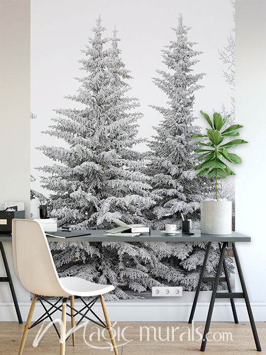 Snow Covered Evergreen Trees Wallpaper Mural by Magic Murals