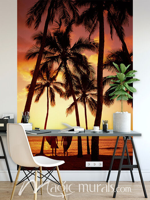 Couple Walk Along Shoreline Wallpaper Mural by Magic Murals