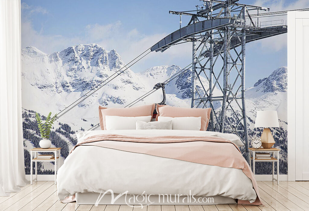 Winter Ski Lift Wallpaper Wall Mural by Magic Murals