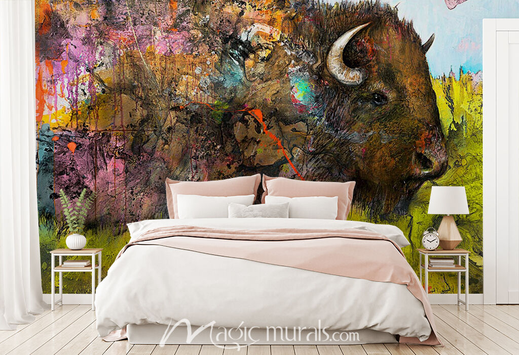 Bison In The Field Wallpaper Wall Mural by Magic Murals