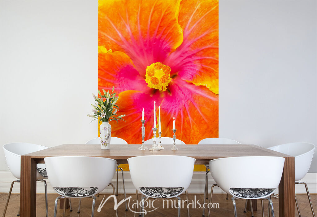 Orange and Pink Hibiscus Wallpaper Mural by Magic Murals