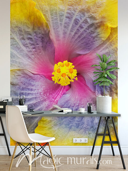 Yellow and Lavender Hibiscus Wallpaper Mural by Magic Murals