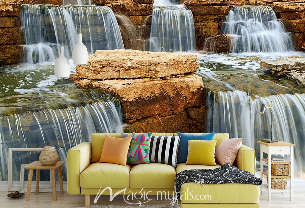 Waterfall Rocks Wallpaper Wall Mural by Magic Murals