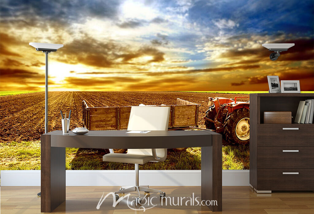 Tractor in Field Wallpaper Wall Mural by Magic Murals