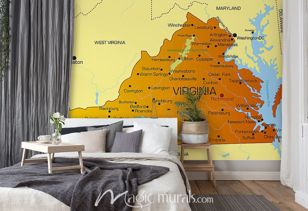 Virginia State Map Wallpaper Wall Mural by Magic Murals