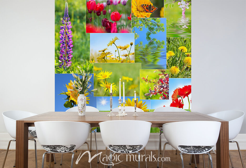 Bright Flowers Wallpaper Wall Mural by Magic Murals