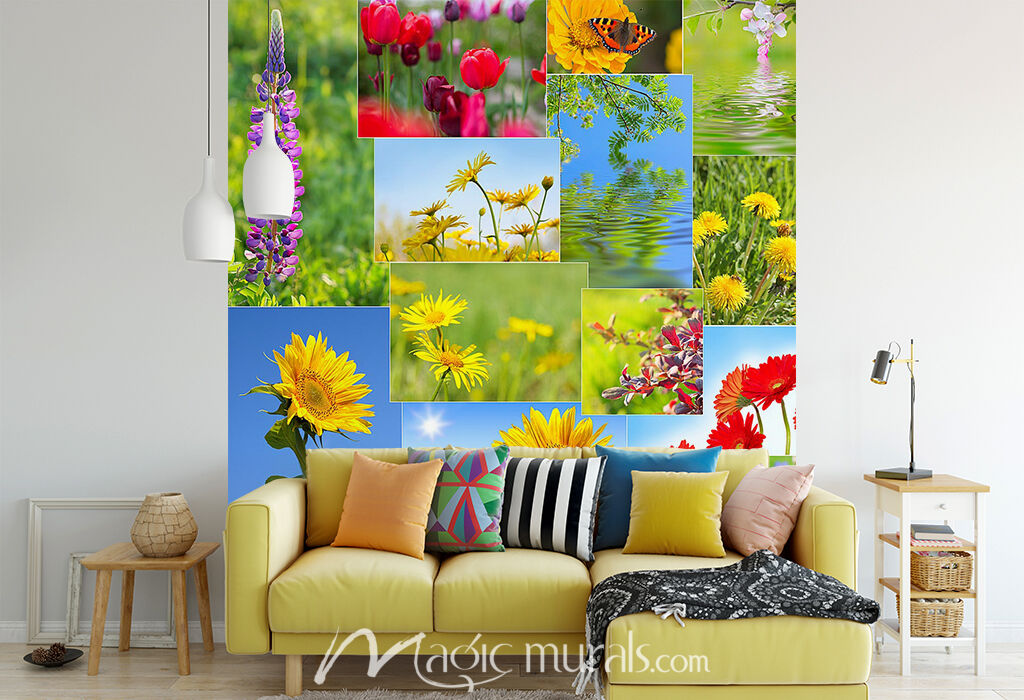 Bright Flowers Wallpaper Wall Mural by Magic Murals