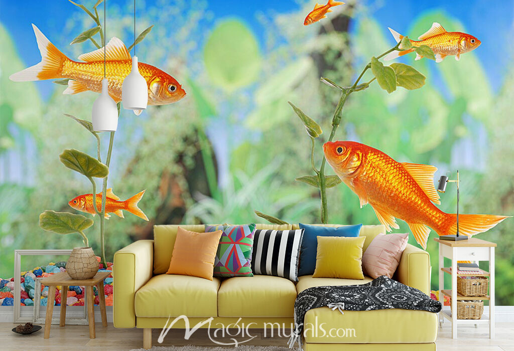 Goldfish Swimming Wallpaper Wall Mural by Magic Murals