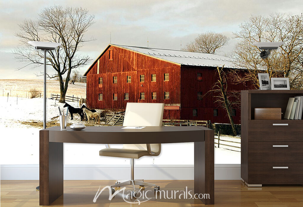 Stables in Winter Wallpaper Wall Mural by Magic Murals