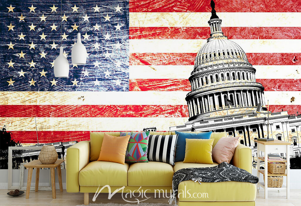 USA Flag and Capitol Building Wallpaper Mural by Magic Murals