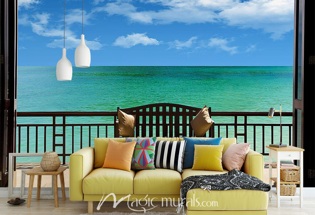 Ocean View Balcony Wallpaper Wall Mural by Magic Murals