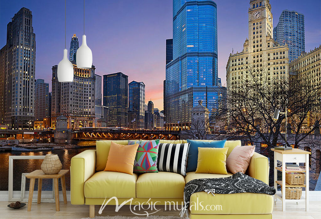 Chicago Riverside Wallpaper Wall Mural by Magic Murals