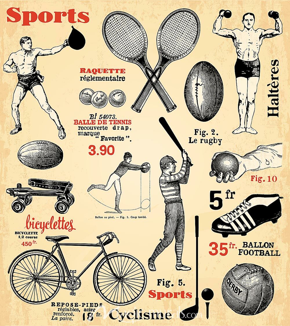 Vintage French Sports Wallpaper Mural by Magic Murals