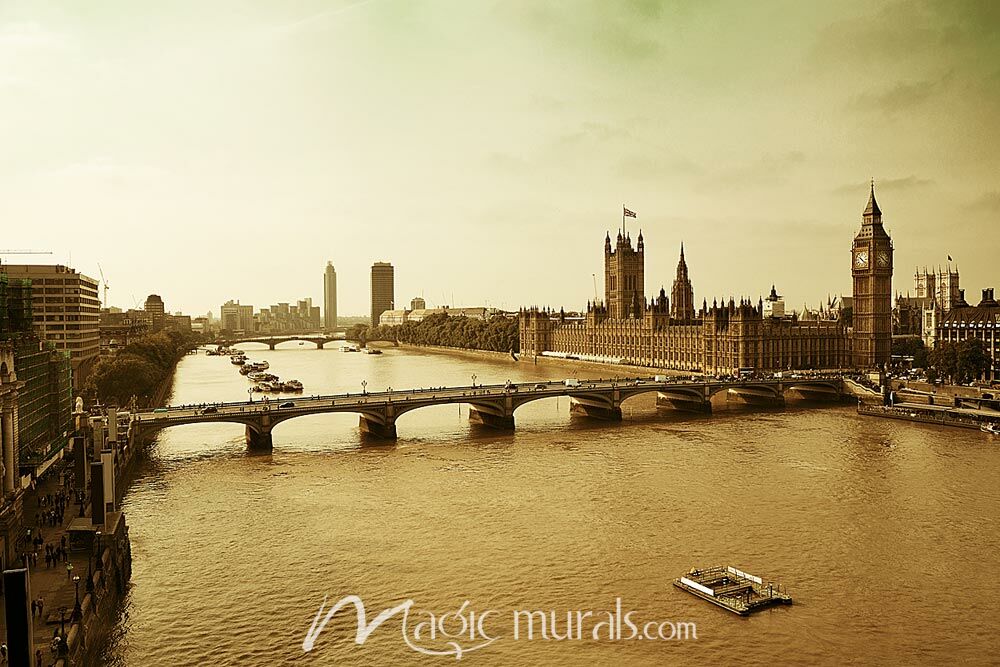 London in Sepia Wallpaper Wall Mural by Magic Murals