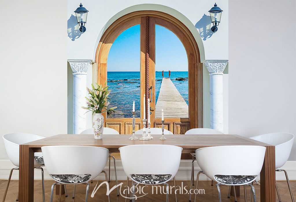 Doors to Sea Pier Wallpaper Wall Mural by Magic Murals