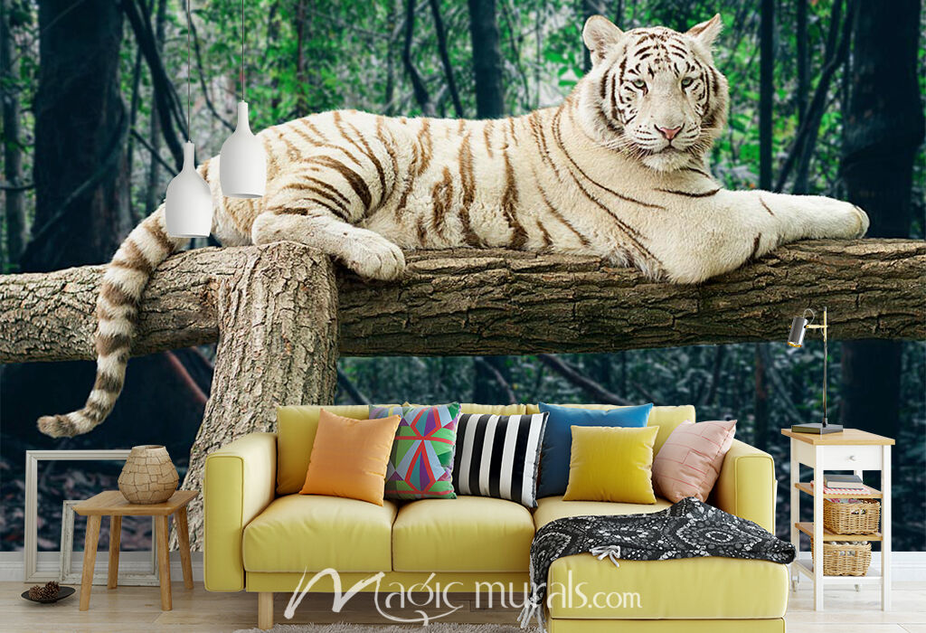 Resting White Tiger Wallpaper Wall Mural by Magic Murals