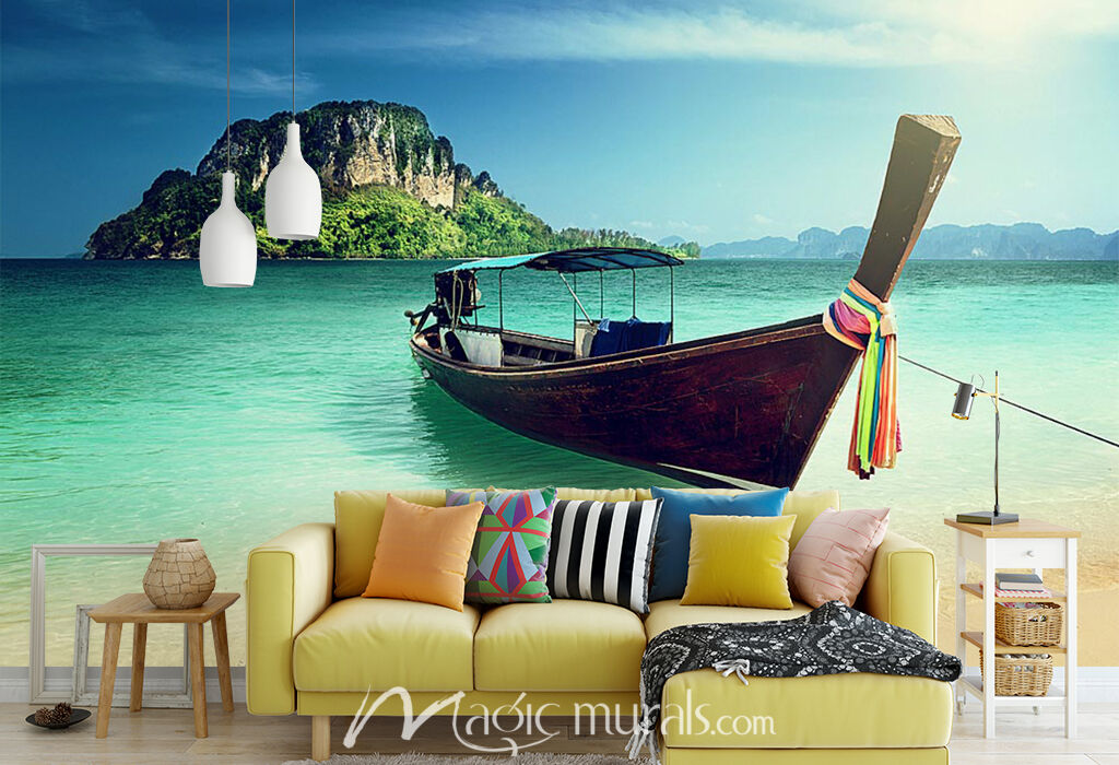 Long Boat Wallpaper Wall Mural by Magic Murals