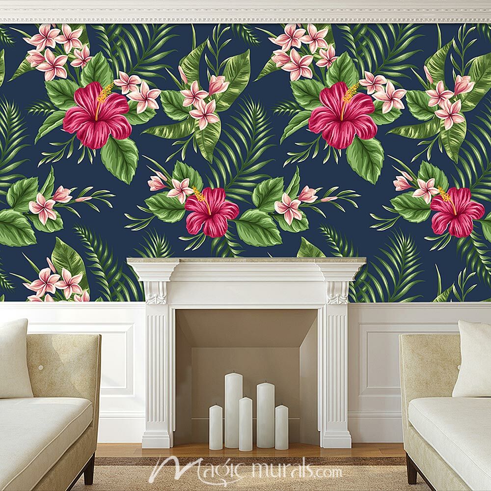 Hibiscus and Plumeria Wallpaper Mural by Magic Murals