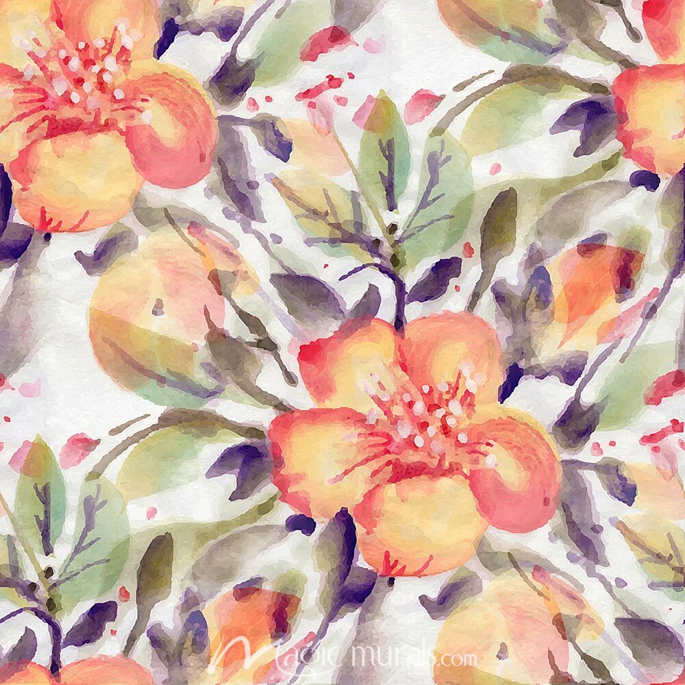 Watercolor Flowers Wallpaper Wall Mural by Magic Murals