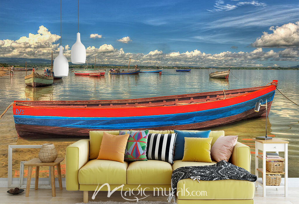 Pastel Boats Wallpaper Wall Mural by Magic Murals