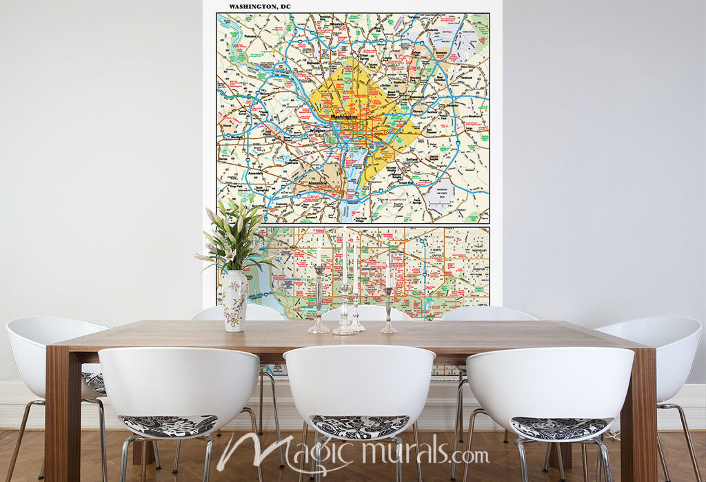 Washington, DC Map Wallpaper Wall Mural by Magic Murals