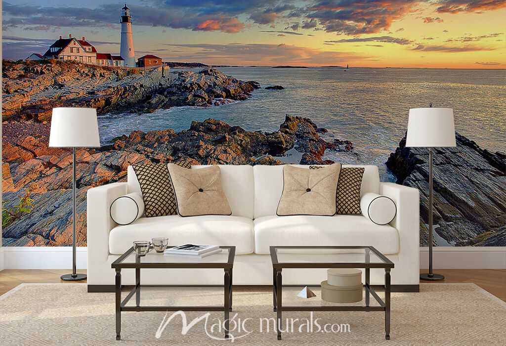 Portland Head Lighthouse Sunrise Mural by Magic Murals