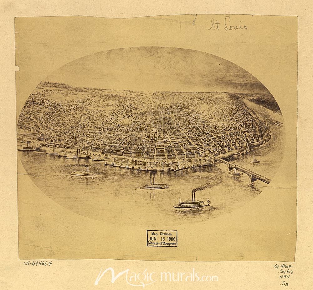 Aerial St. Louis Map 1897 Wallpaper Mural by Magic Murals